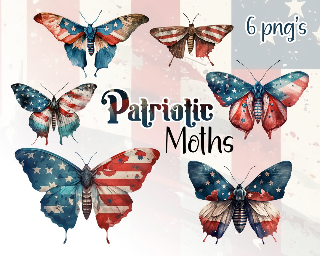 Vintage Patriotic Butterfly Moths Clipart Bundle - American Flag ...