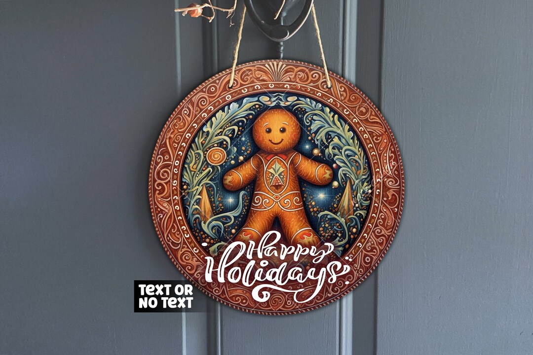 Gingerbread Man Door Hanger Design | Round Happy Gingerbread Cookie ...