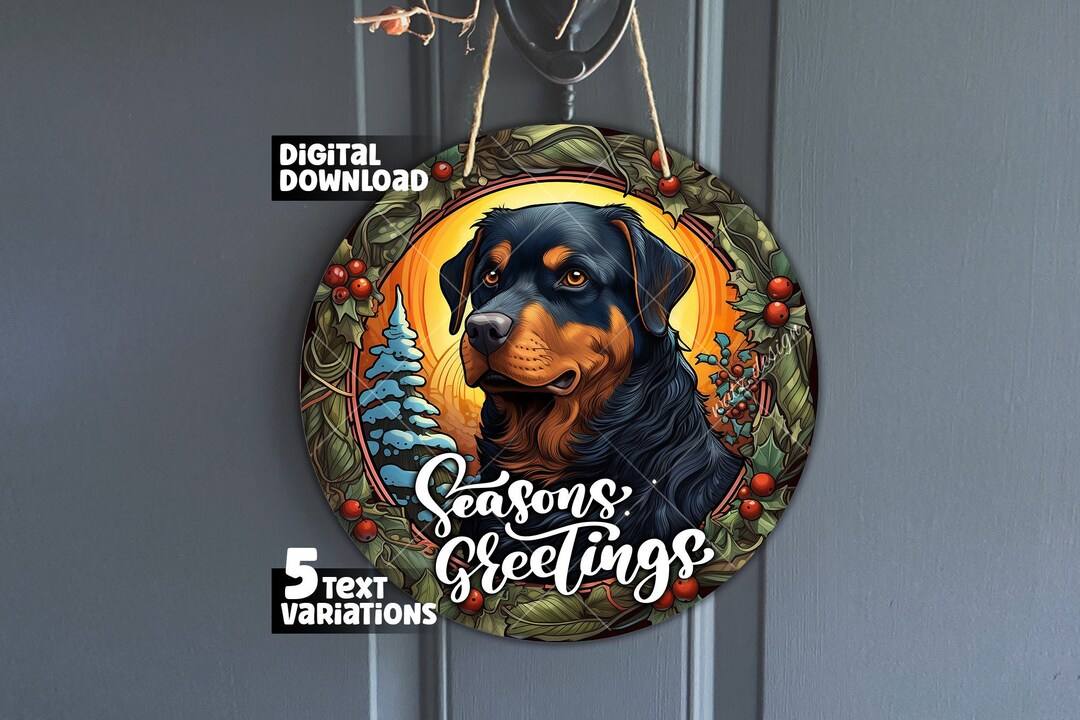 Christmas Faux Stained Glass Rottweiler Sign, Rottie Sign for Wreath ...