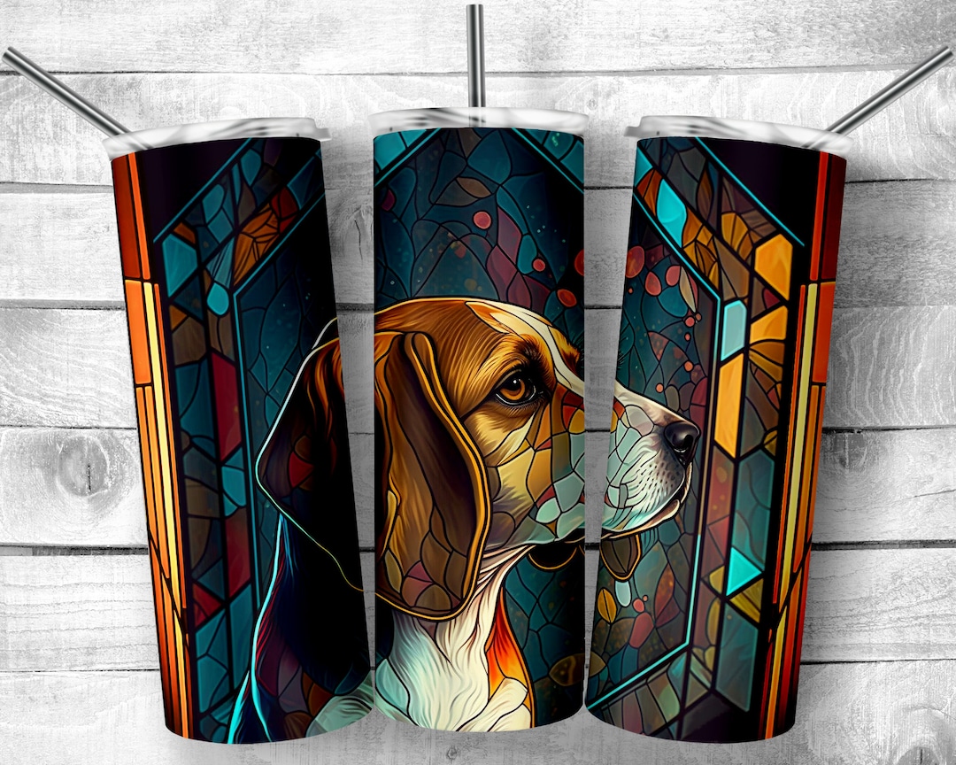 Beagle Stained Glass 20oz Skinny Tumbler Design, Beagle Hound Ornate ...