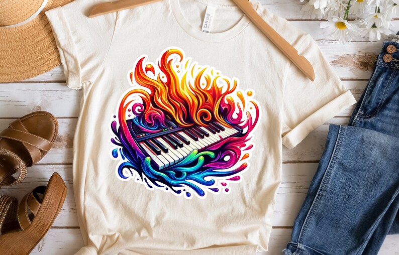 Colorful Flaming Piano Keys PNG - Vibrant Music Keyboard Sublimation ...