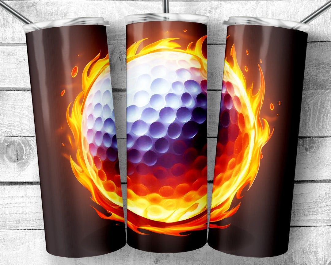 Flaming Golf Ball 20 Oz Skinny Tumbler Sublimation Design, Golf Ball on ...