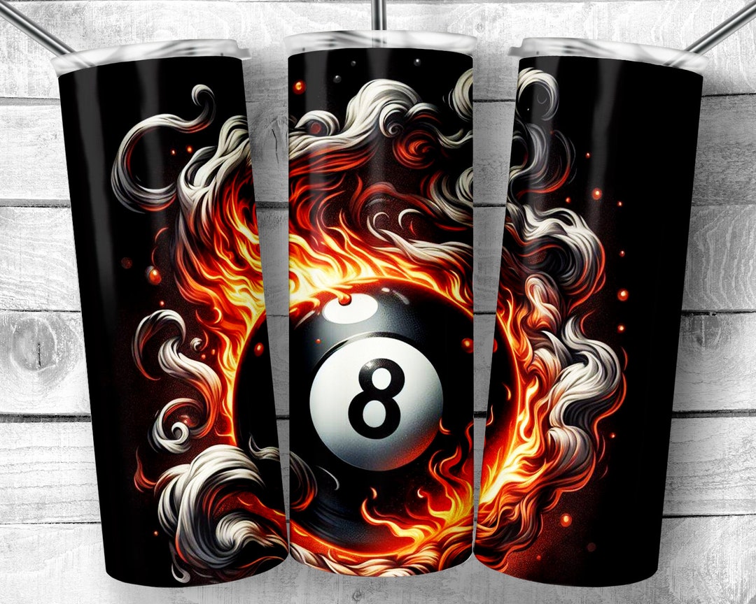 Flaming Eight Pool Ball 20oz Skinny Tumbler Sublimation Design ...