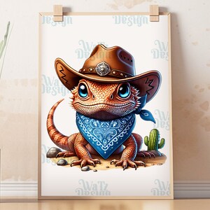 Cute Cowboy Lizard PNG - Western Themed Baby Reptile Sublimation Design ...