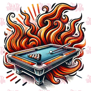 Flaming Billiards Table PNG, Pool Table Sublimation Design, Vivid ...