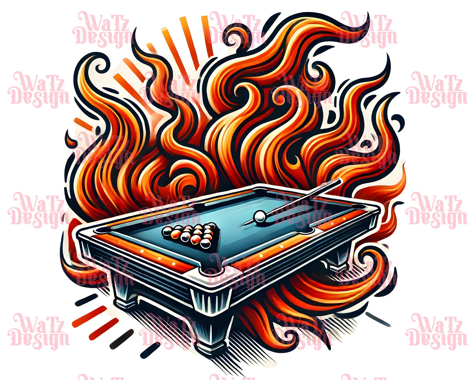 Flaming Billiards Table PNG, Pool Table Sublimation Design, Vivid ...