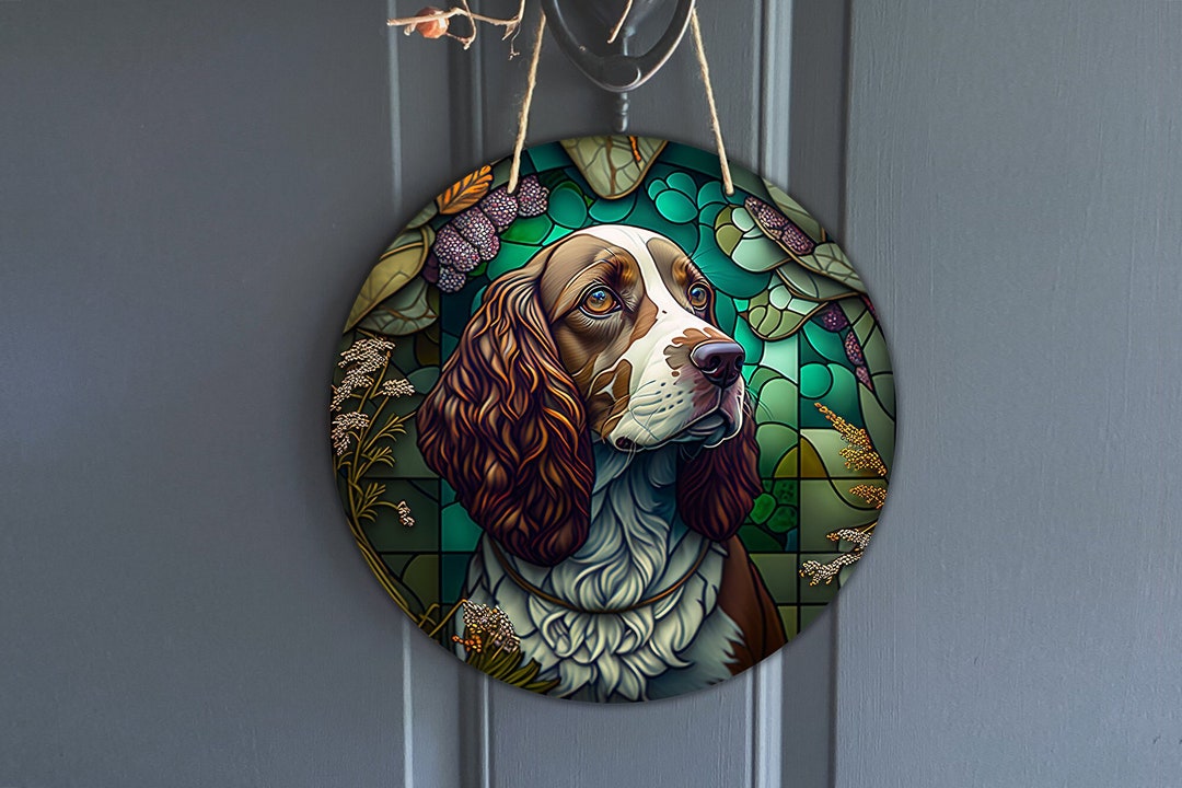 Faux Stained Glass Brittany Spaniel Sign, Round Vintage Brittany Setter ...
