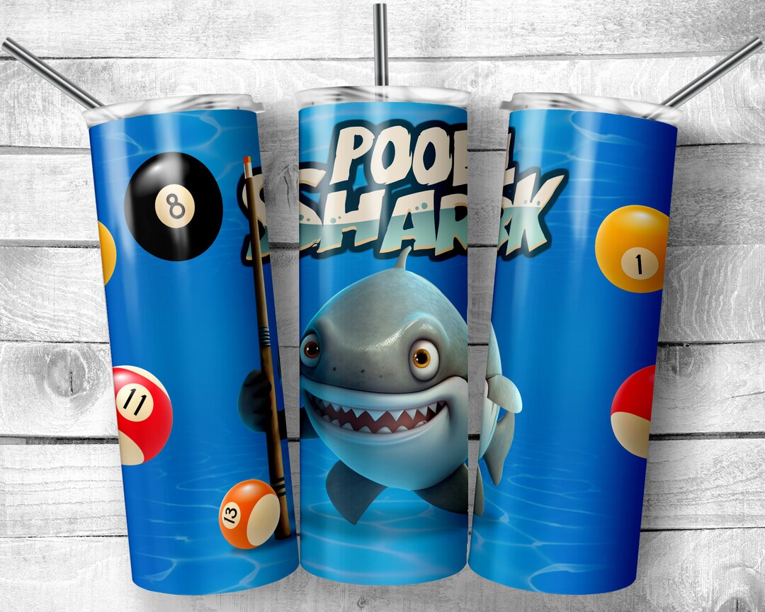 Pool Shark Billiards 20oz Skinny Tumbler Design, Shark in Giant Pool ...