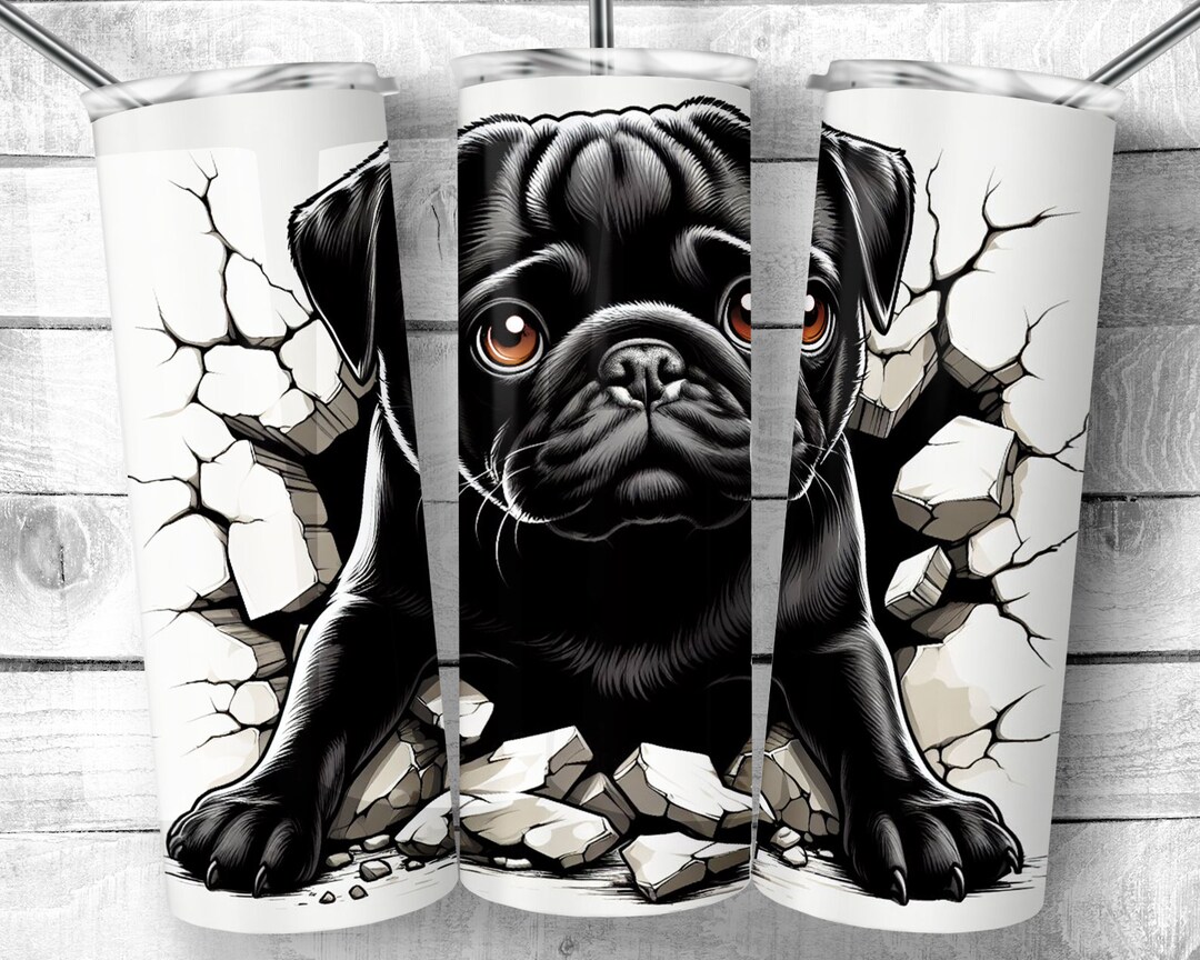 Black Pug Breaking Out 20oz Skinny Tumbler Design, Pug Dog Pop-out Out ...