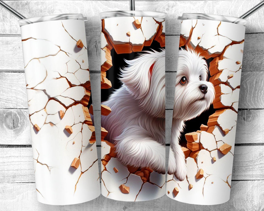 Maltese Breaking Out 20oz Skinny Tumbler Design, Maltese Terrier Dog ...