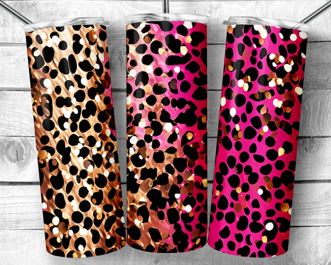 Pink and Gold Leopard Print 20oz Skinny Tumbler Sublimation Design ...