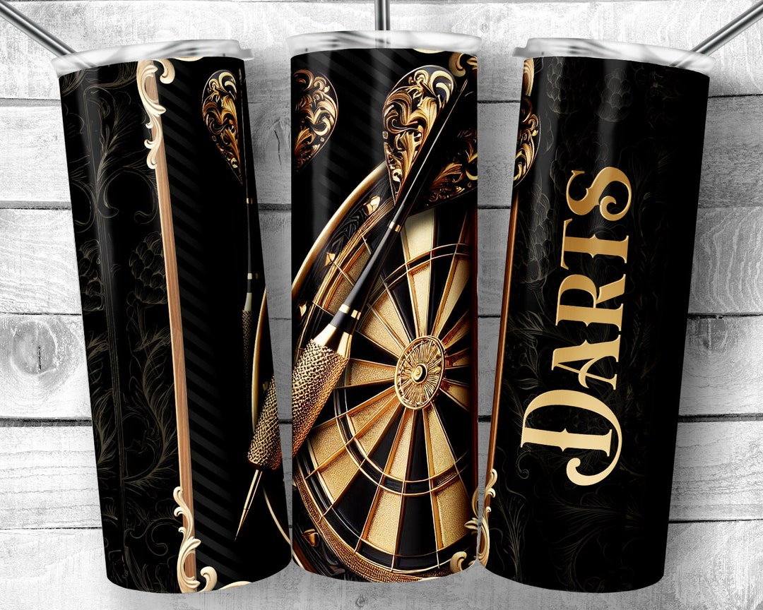 Gold and Black Dart Board 20 Oz Skinny Tumbler Sublimation Design ...