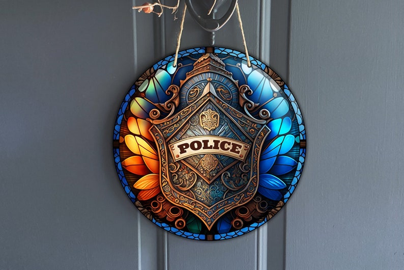 Vintage Faux Police Badge Stained Glass Design Floral Police - Etsy
