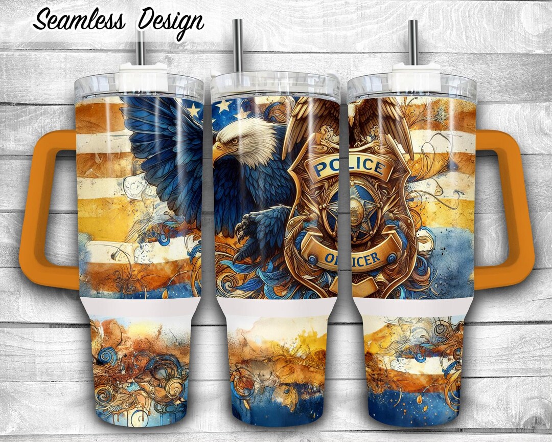 Police Eagle Emblem 40oz Tumbler Wrap, Patriotic Law Enforcement Design ...