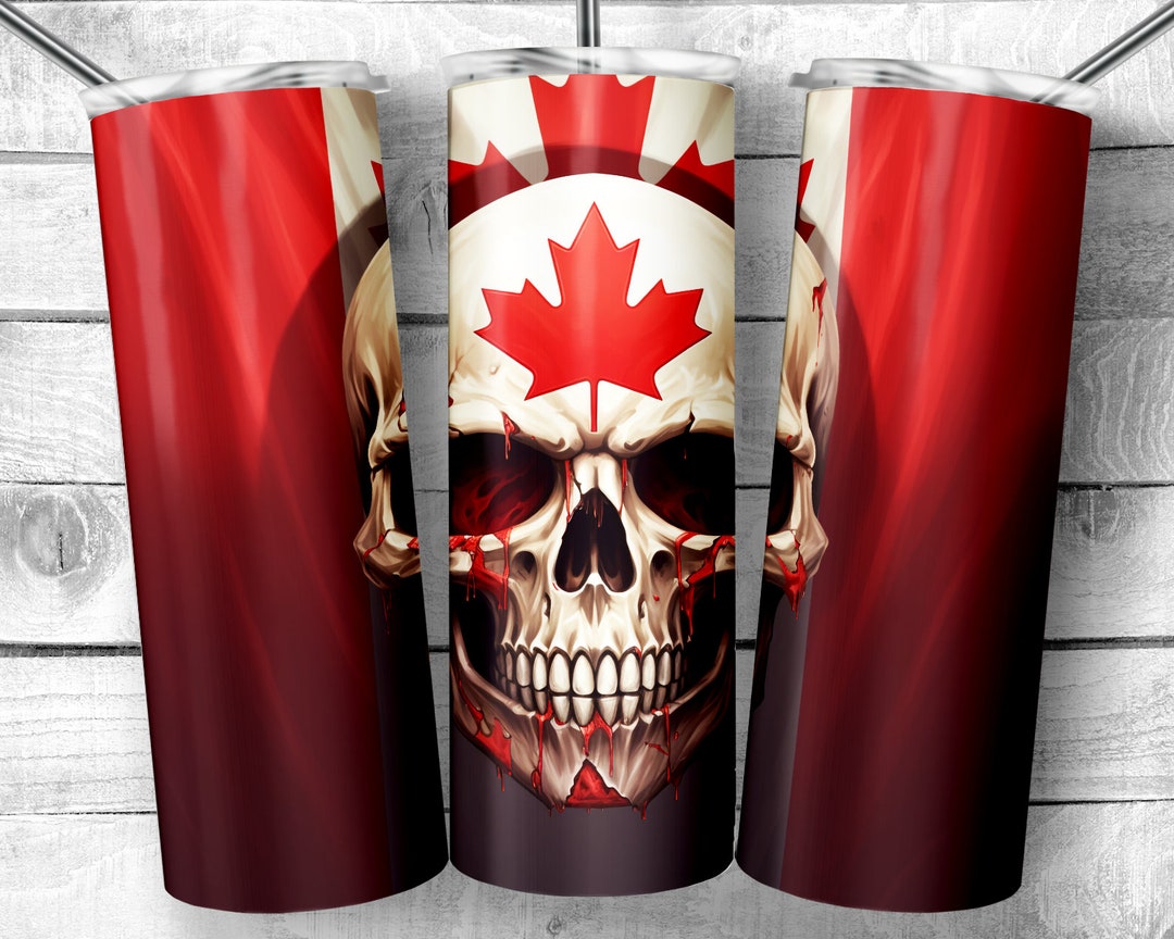 Canadian Flag Patriotic Skull 20oz Skinny Tumbler Design | Canada Leaf ...