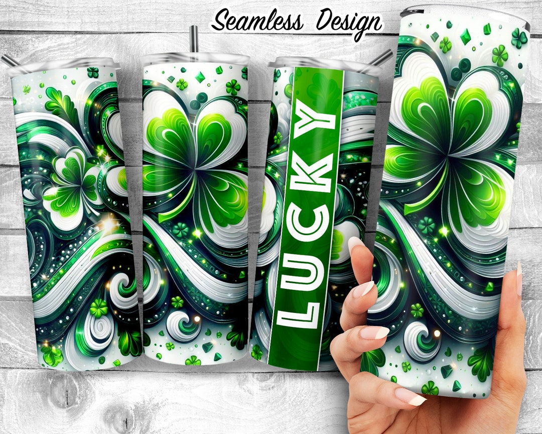 Vibrant Shamrock Green and White Metallic Floral 20oz Skinny Tumbler ...