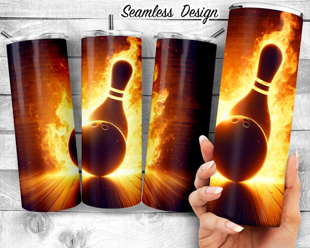 Flaming Bowling Ball and Pin 20 Oz Skinny and Tapered Tumbler ...
