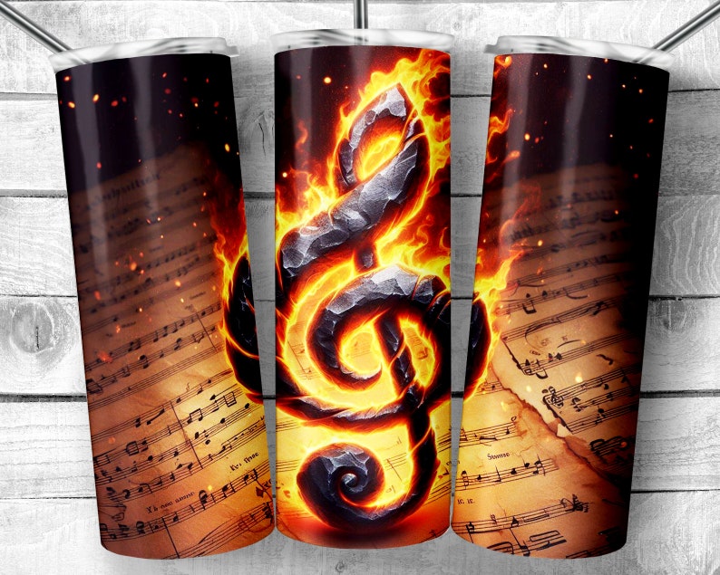 Flaming Treble Clef 20oz Skinny Tumbler Design, 3d Music Not Wrap, Big ...