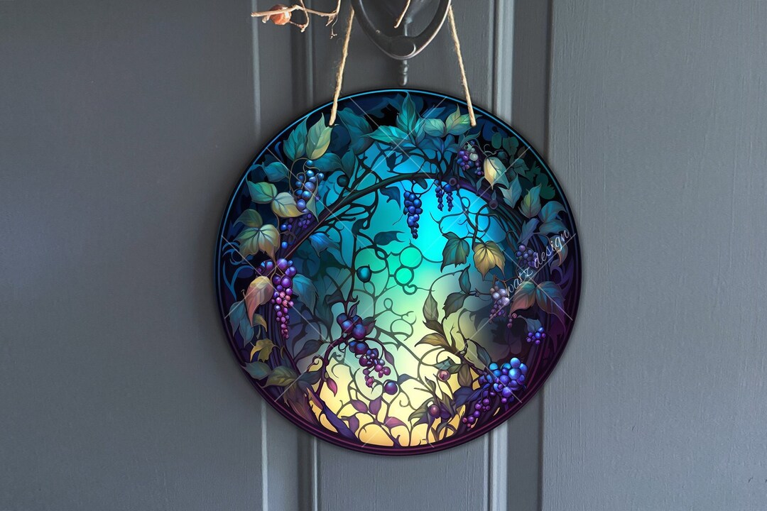 Blueberries Faux Stained Glass Door Hanger Design, Fruit Sign for ...