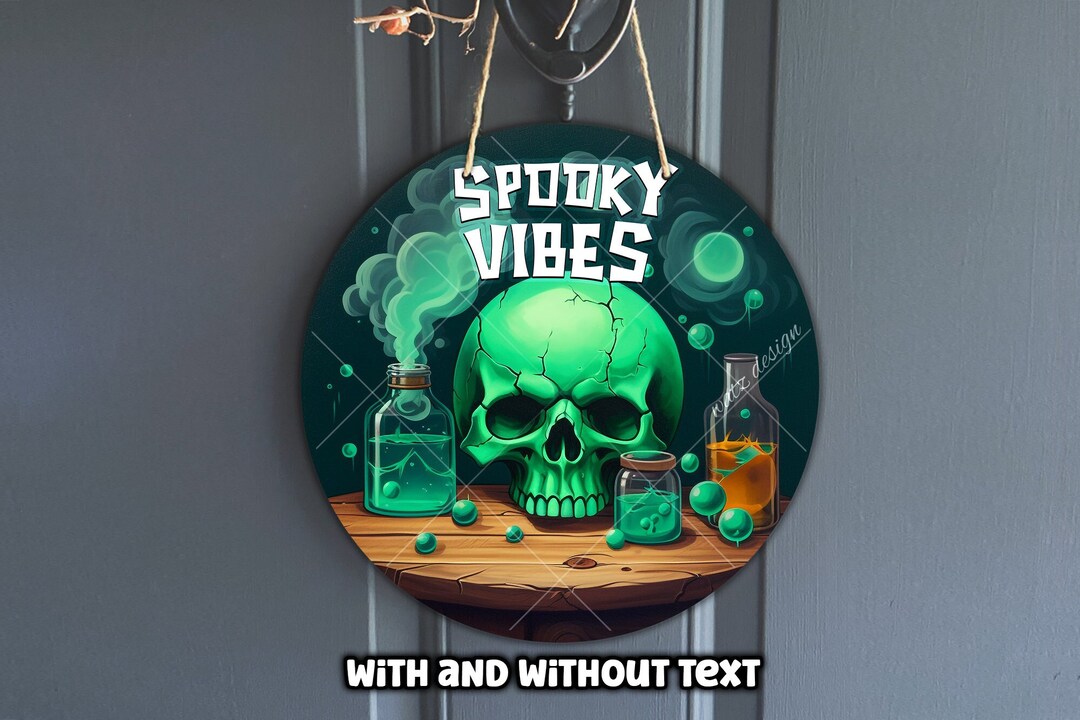 Halloween Skull and Potions Spooky Vibes Door Hanger | Spooky Lab Sign ...