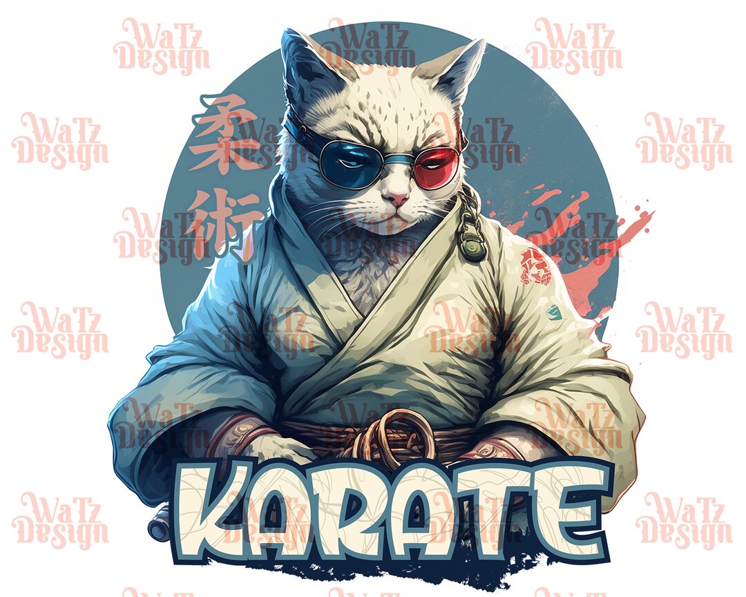 Karate Cat Png, Martial Arts Cat in Shades Sublimation Design, Train ...