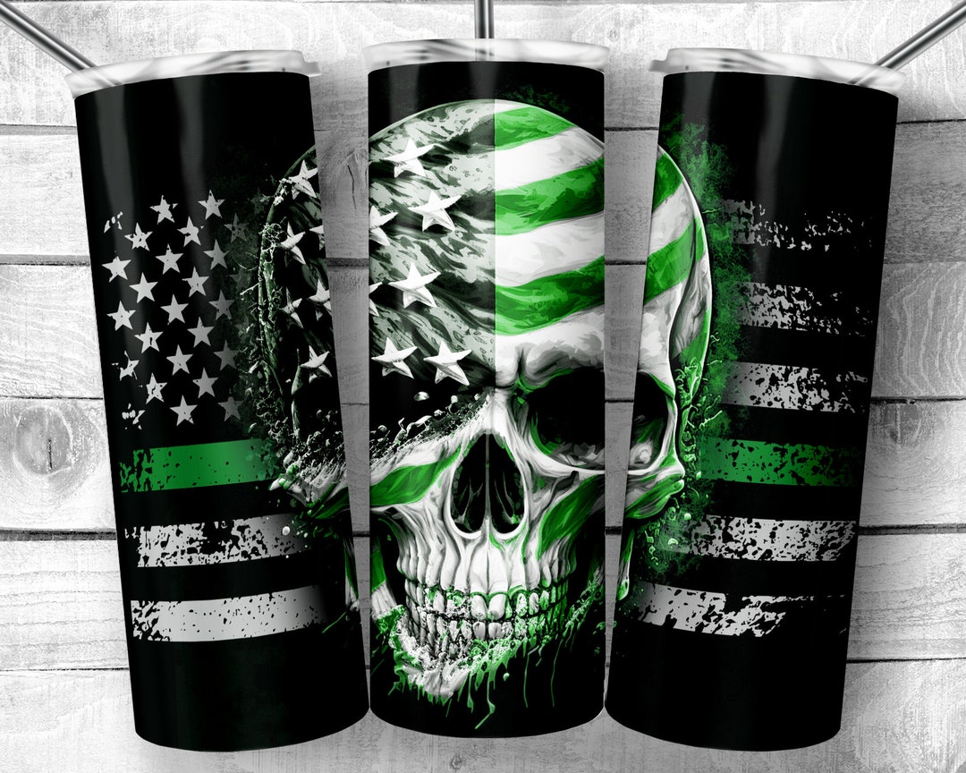 Law Enforcement Flag Patriotic Skull 20oz Skinny Tumbler Design ...