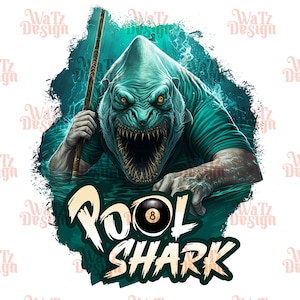 Pool Shark Billiards Monster Png, Shark Man Pool Sublimation Design ...