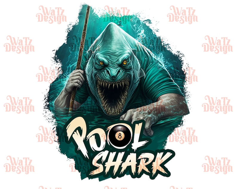 Pool Shark Billiards Monster Png, Shark Man Pool Sublimation Design ...