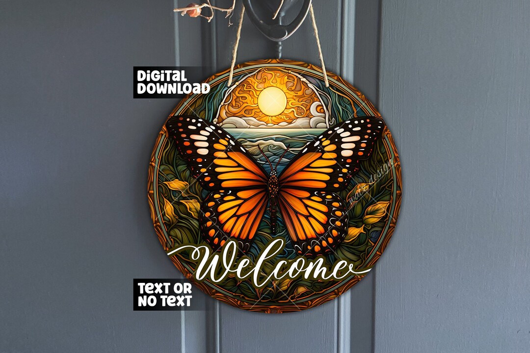 Monarch Butterfly Faux Stained Glass Door Hanger Design, Butterfly Sign ...