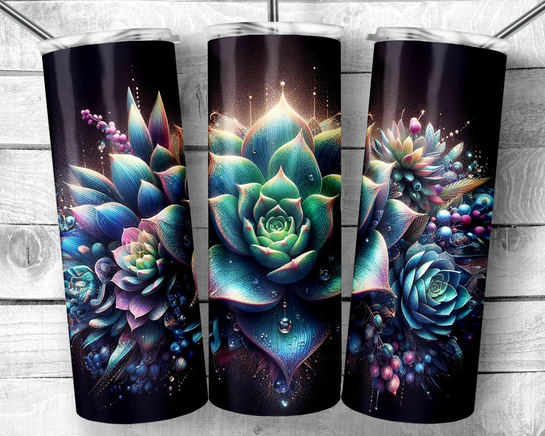 Wet Succulents in Greens and Blues 20oz Skinny Tumbler, Aqua Plants ...