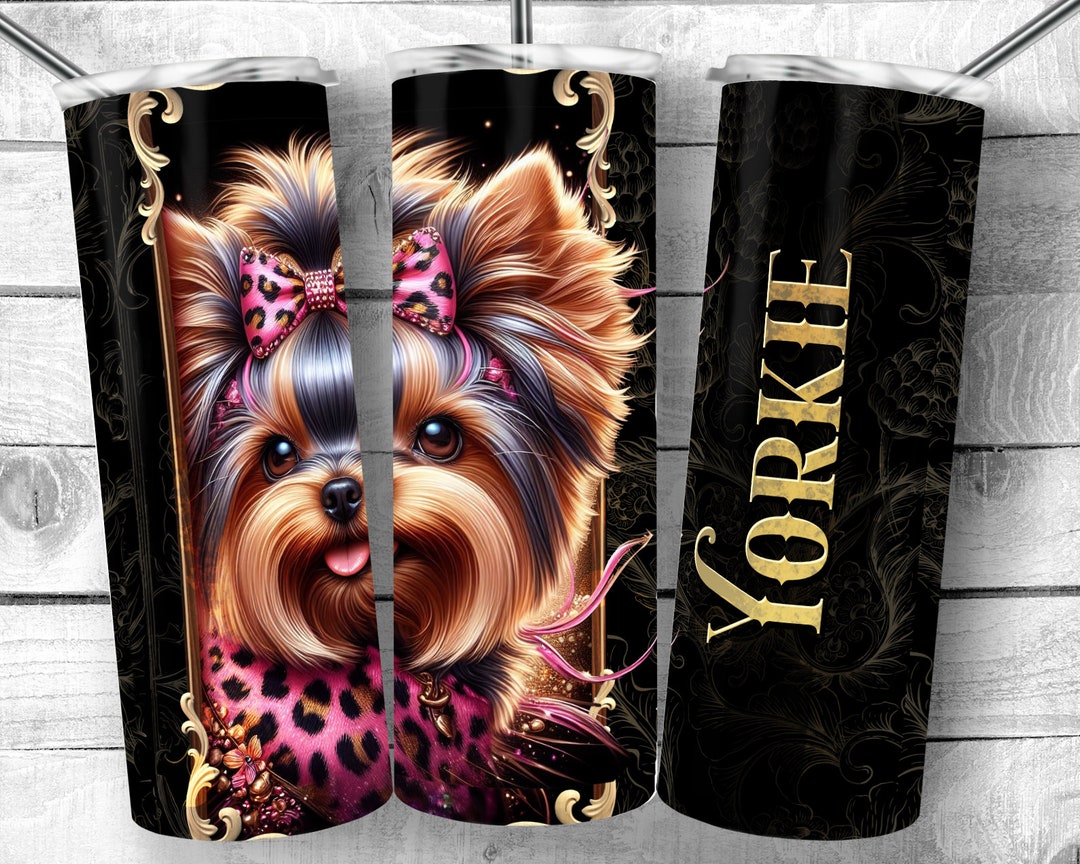 Yorkshire Terrier With Leopard Pattern 20oz Skinny Tumbler Design ...