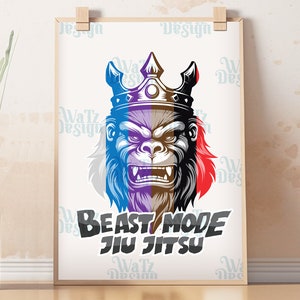 Jiu Jitsu Ape Belt Colors Sublimation Design, Beast Mode BJJ, Ape Wearing Crown Jitz, Grappling ...