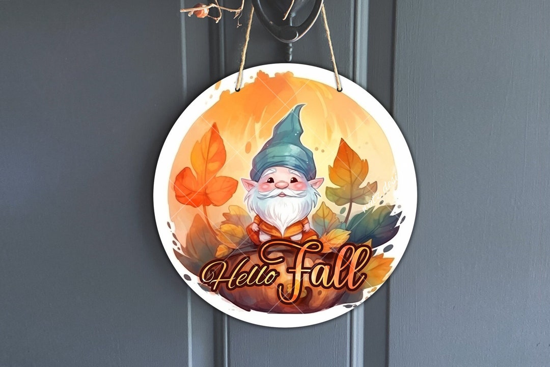 Watercolor Fall Gnome Door Hanger, Cute Gnome Autumn Wreath Centerpiece ...