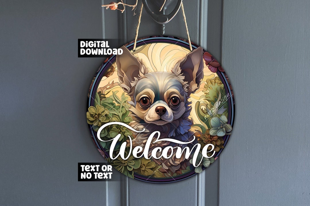 Faux Stained Glass Chihuahua Sign, Round Applehead Sign for Wreaths ...