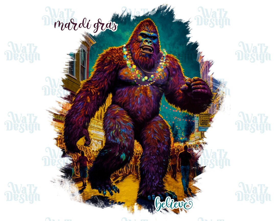 Bigfoot Marti Gras Party Animal PNG - Sasquatch in New Orleans Design ...