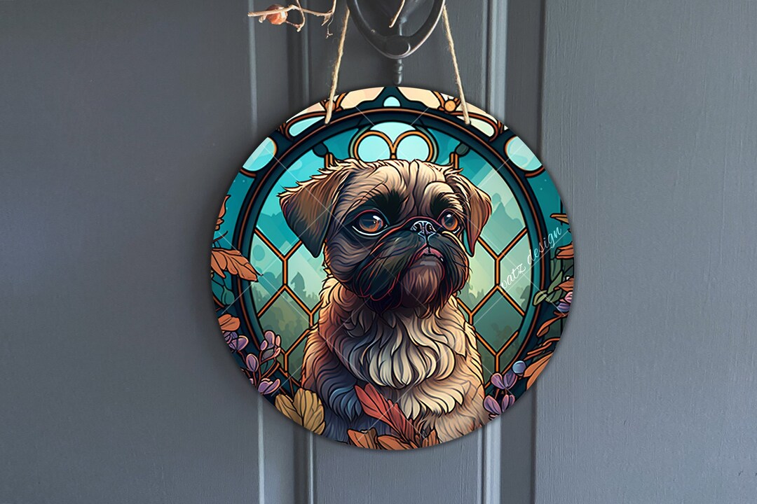 Faux Stained Glass Brussels Griffon Sign, Round Vintage Griffon Sign ...