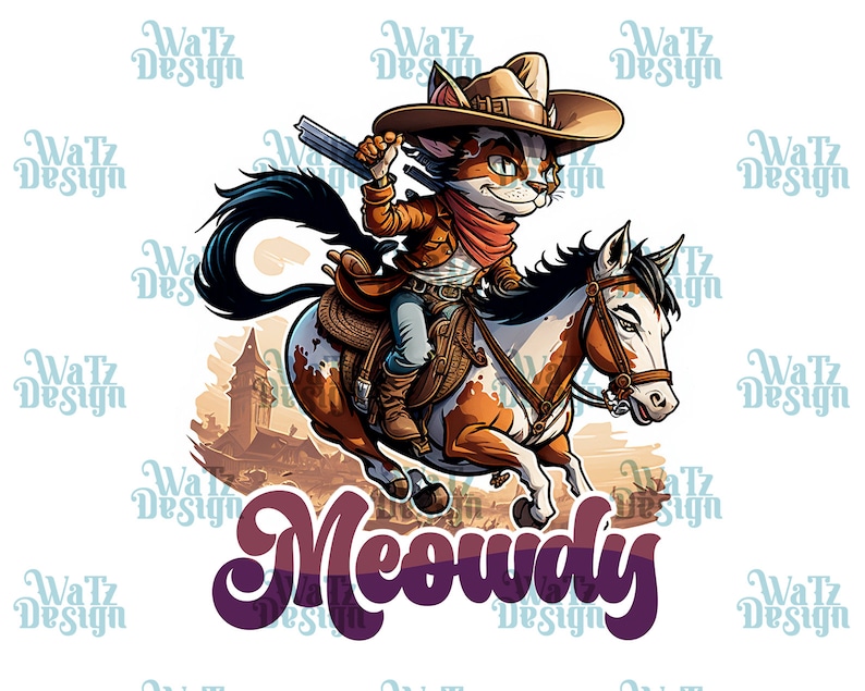 Meowdy Meme Png Meowdy Cat Cowboy Riding a Horse Sublimation - Etsy