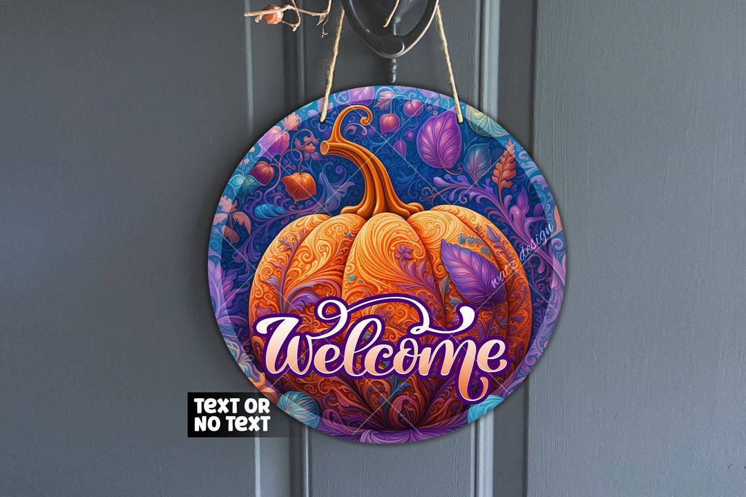 Ornate Autumn Pumpkin Door Hanger Design, Welcome Colorful Orange ...