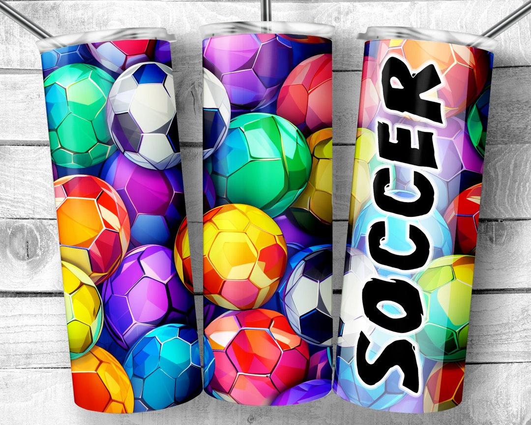 Rainbow Soccer Balls Pattern 20oz Skinny Tumbler Sublimation Design, Vivid Soccer Template ...