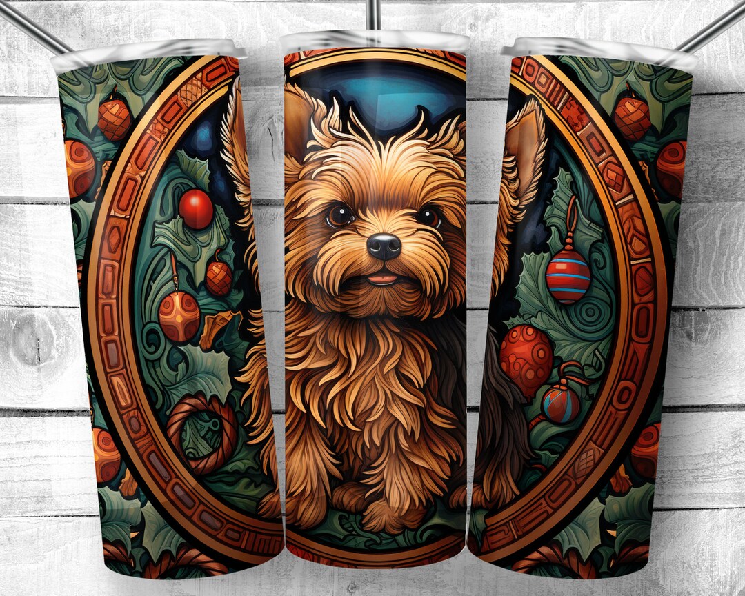 Christmas Yorkie Stained Glass 20oz Skinny Tumbler Design, Yorkshire ...