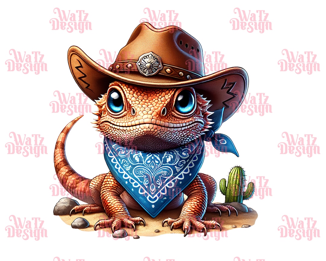 Cute Cowboy Lizard PNG - Western Themed Baby Reptile Sublimation Design ...