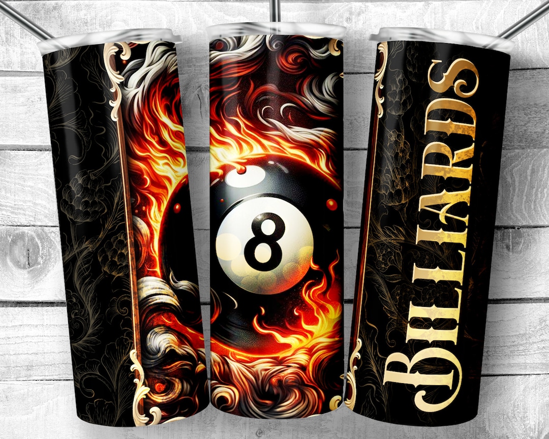 Flaming Eight Pool Ball 20oz Skinny Tumbler Sublimation Design ...
