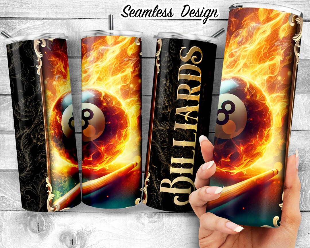 Flaming Billiards Balls Less Talk More Chalk 20oz Skinny Tumbler ...