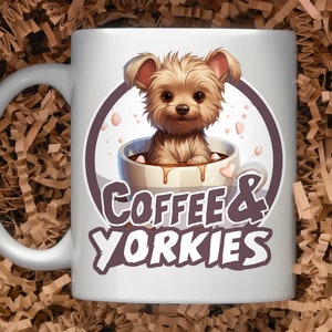 Yorkies and Coffee PNG, Yorkshire in a Coffee Cup Sublimation Design ...