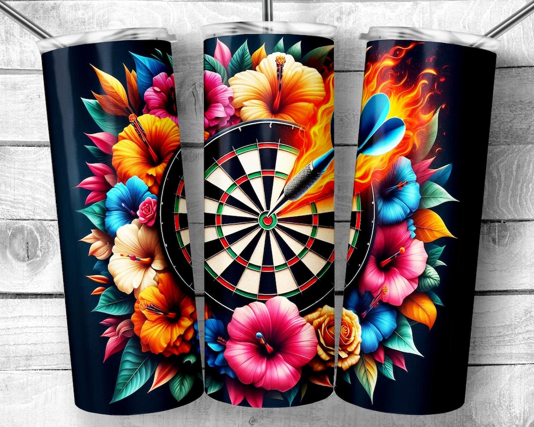 Flaming Dart and Dart Board With Floral 20oz Skinny Tumbler Sublimation ...