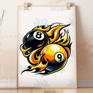 Flaming 8 Balls Png, Flaming Billiards Balls Sublimation Design, Eight ...
