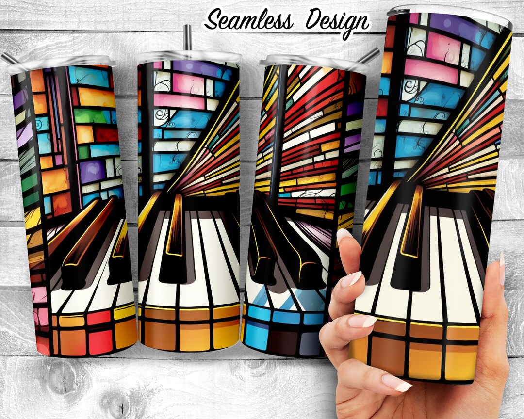 Stained Glass Music Piano Keys 20oz Skinny Tumbler Design, Colorful ...