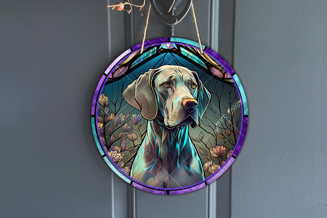 Faux Stained Glass Weimaraner Sign, Round Vintage Weim Sign for Wreaths ...