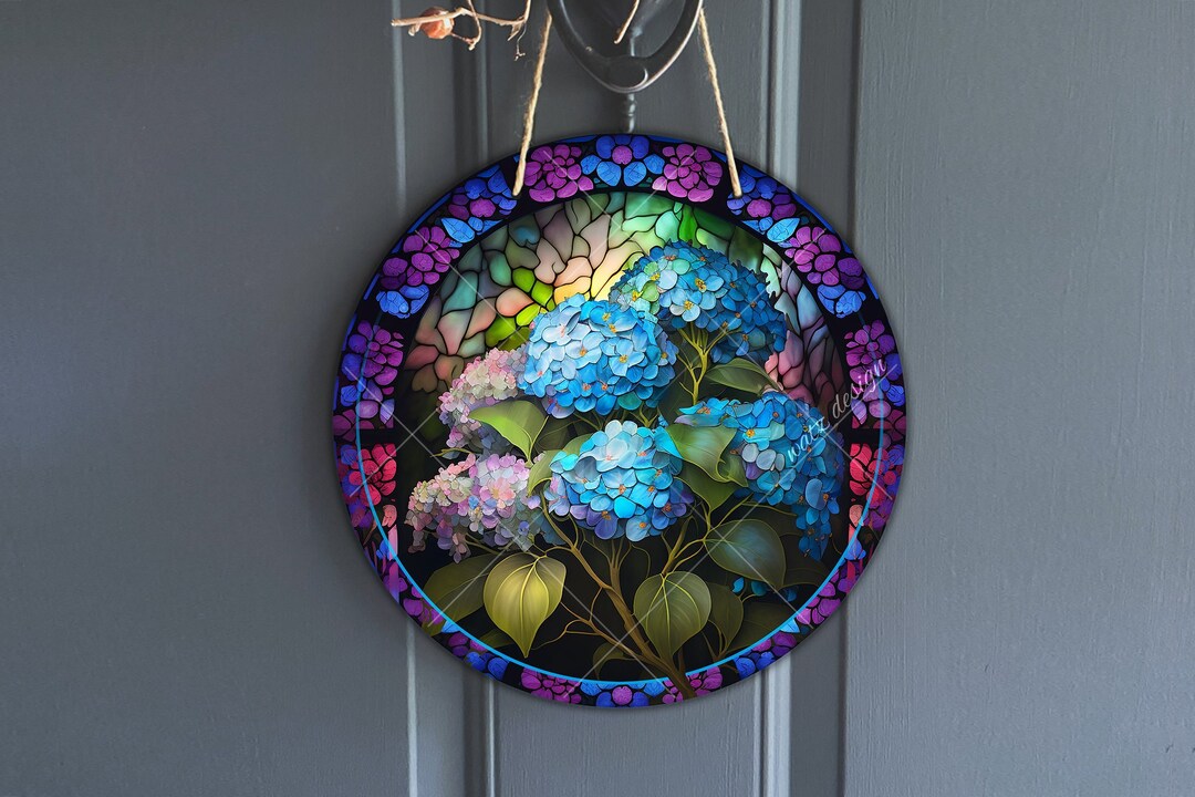 Hydrangea Flowers, Faux Stained Glass Door Hanger Design, Hortensia ...
