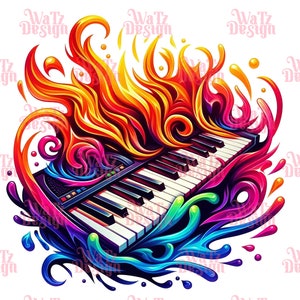 Colorful Flaming Piano Keys PNG - Vibrant Music Keyboard Sublimation ...
